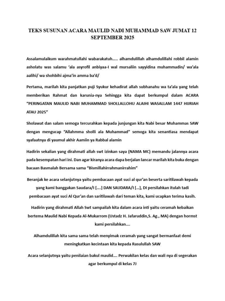 Susunan Acara Maulid Nabi 2025 | PDF