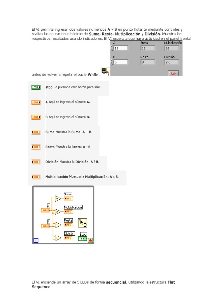 Ejercicios Con Labview | PDF | Protocolo de Control de Transmisión | Multiplicación