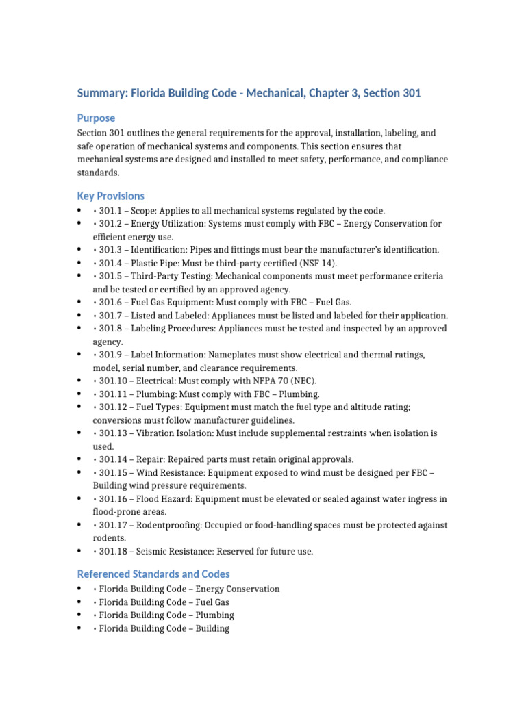 FBC Mechanical Section 301 Summary | PDF