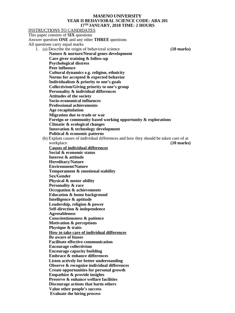 Behavioral Science Exam Guide: ABA 201 | PDF | Leadership | Motivation