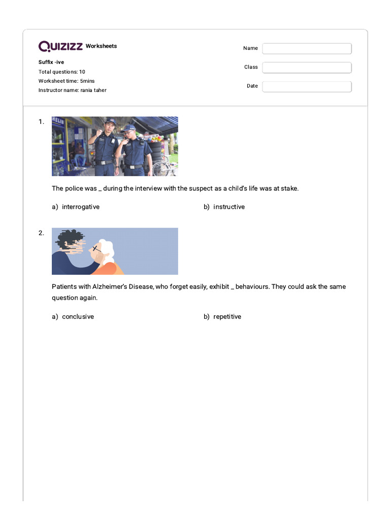 Suffix - Ive - Quizizz | PDF