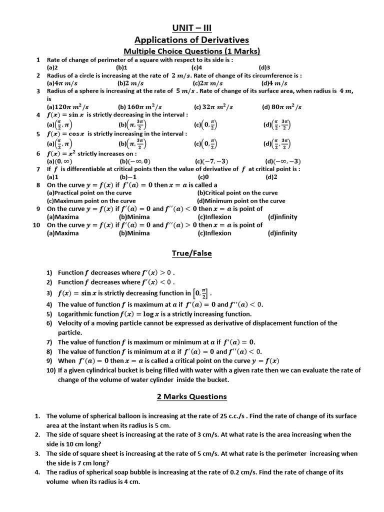 10+2 Applications of Derivatives | PDF | Area | Sphere