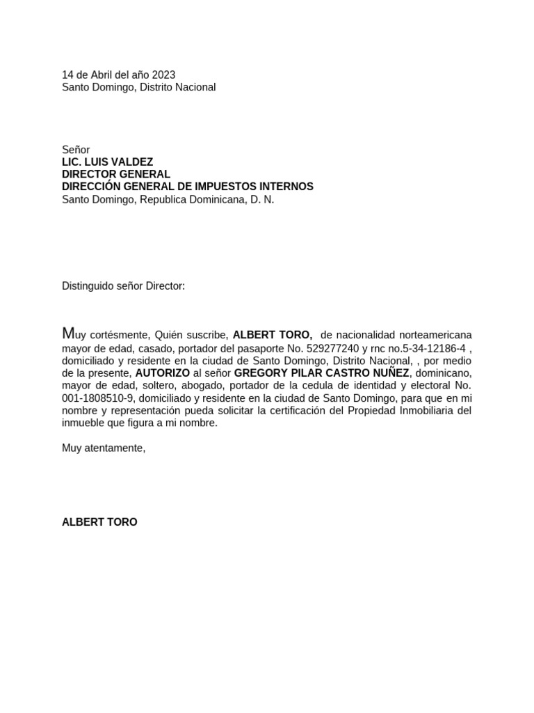 Autorización para Solicitud de Certificación Inmobiliaria | PDF