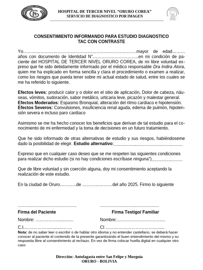 Consentimiento para TAC con Contraste | PDF | Enfermedades y trastornos ...