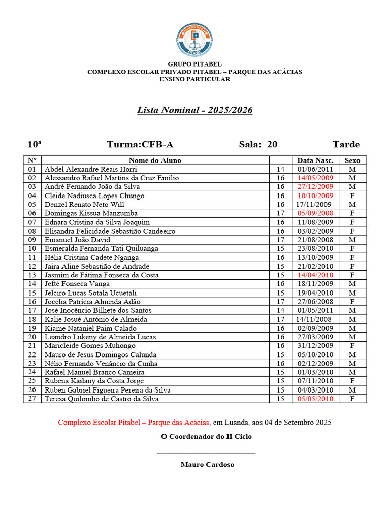 Listas Nominais Do II CICLO 2025-2026 | PDF