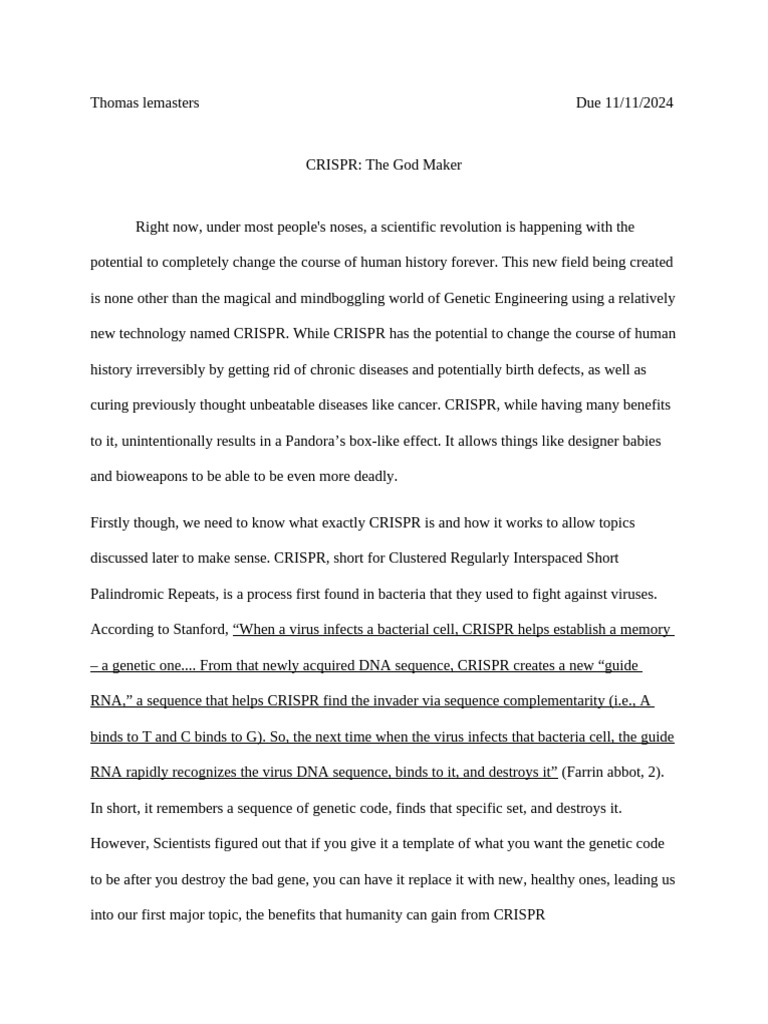 CRISPR - The God Maker | PDF | Designer Baby | Crispr