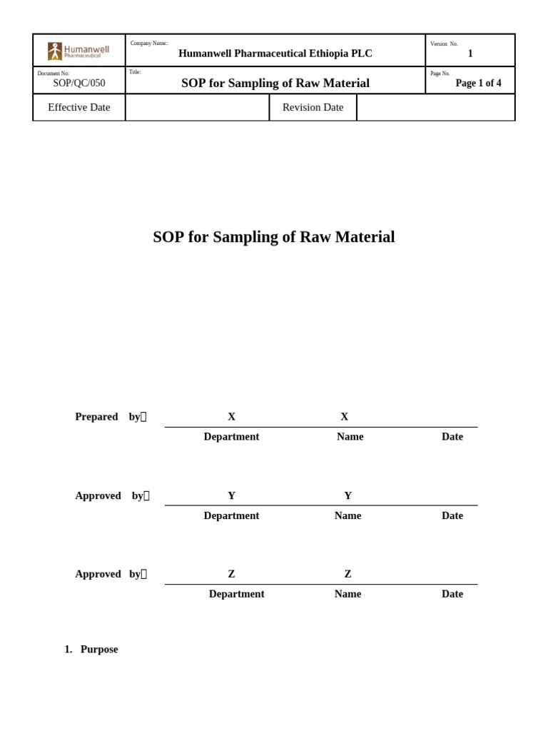 SOP for Raw Material Sampling | PDF