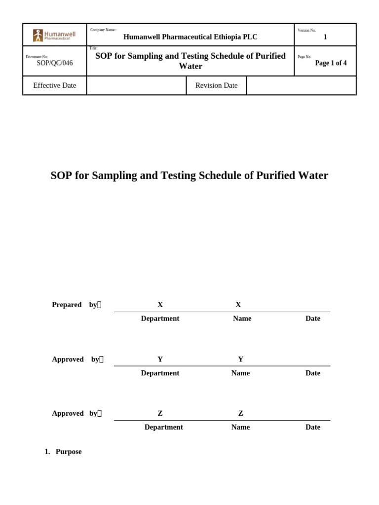 Purified Water Testing SOP | PDF | Total Organic Carbon | Purified Water
