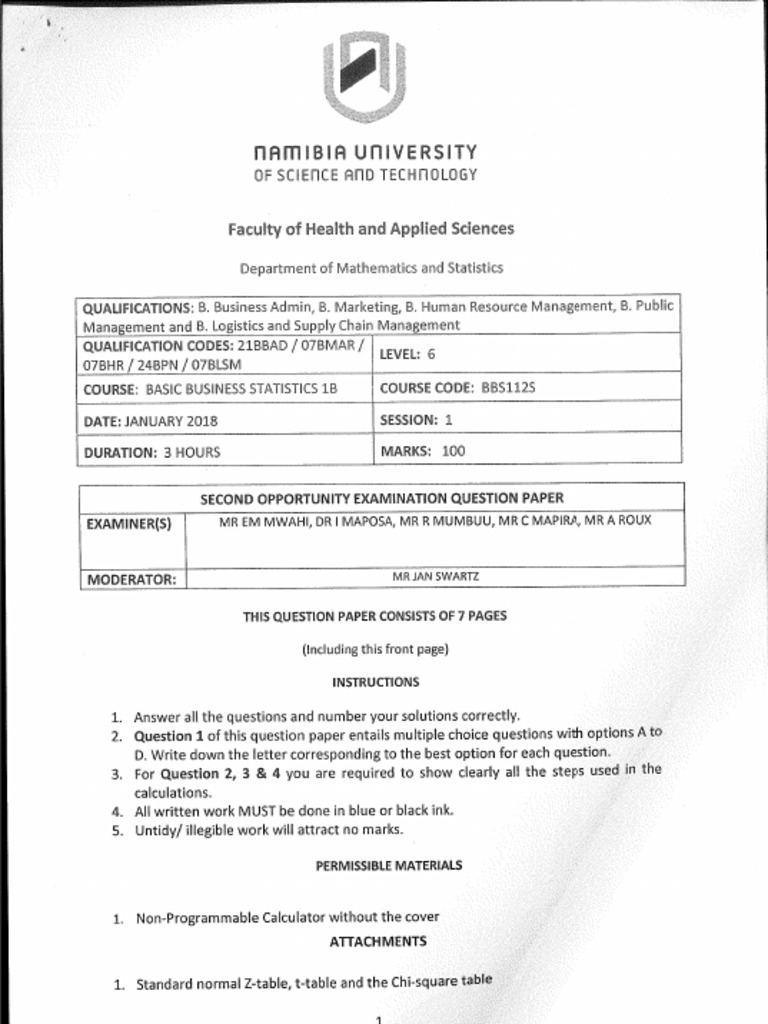 BBS 1B January 2018 Paper and Memo-1 | PDF