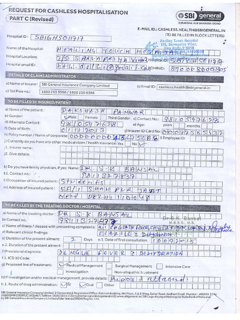 Dakshesh Preauth Request 250912 134026 | PDF | Serology | White Blood Cell