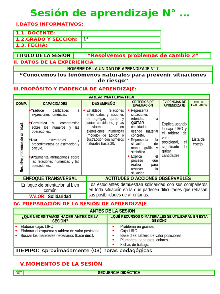 Sesión Resolvemos Problemas de Cambio 2 (Caja Liro) Maestra Janet | PDF | Aprendizaje ...