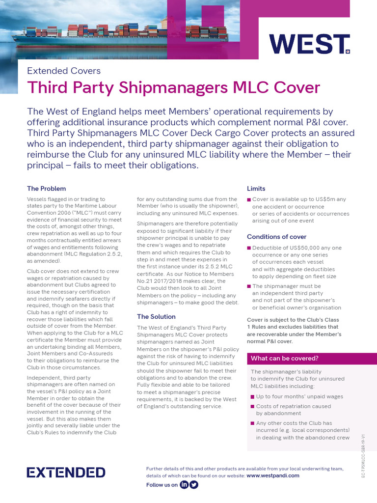 Third Party Shipmanagers MLC Cover | PDF | Indemnity | Insurance