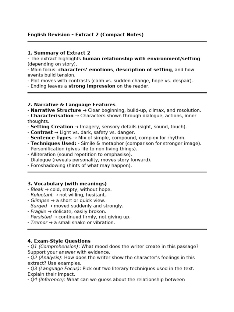 English Extract2 Notes | PDF