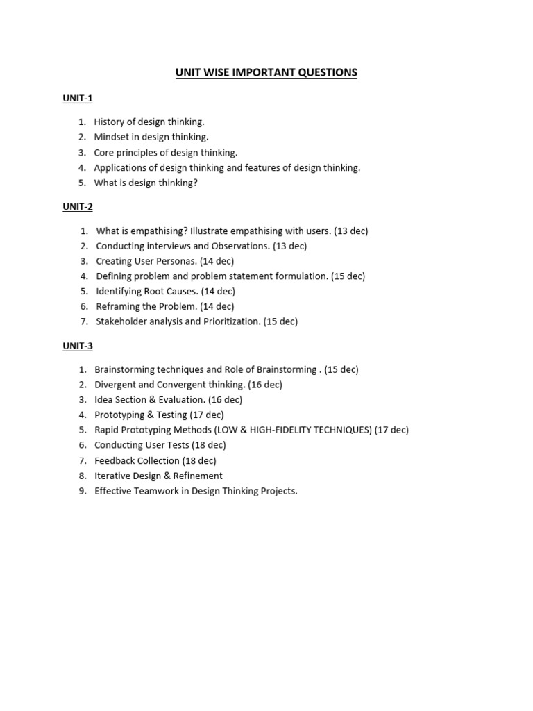 Unit Wise Important Questions For Sem | PDF