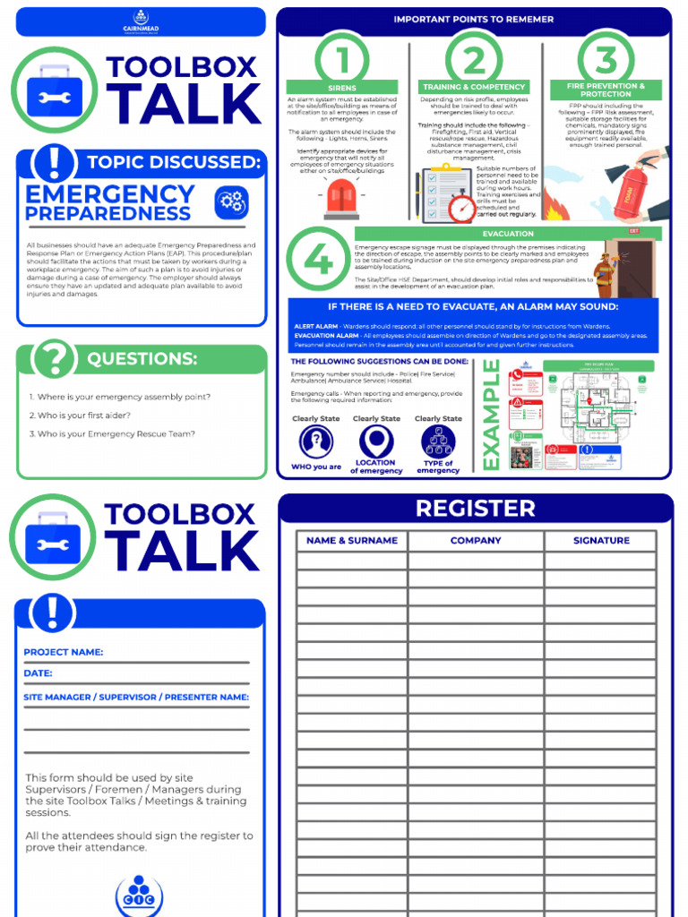 Toolbox Talk Emergency Preparedness | PDF