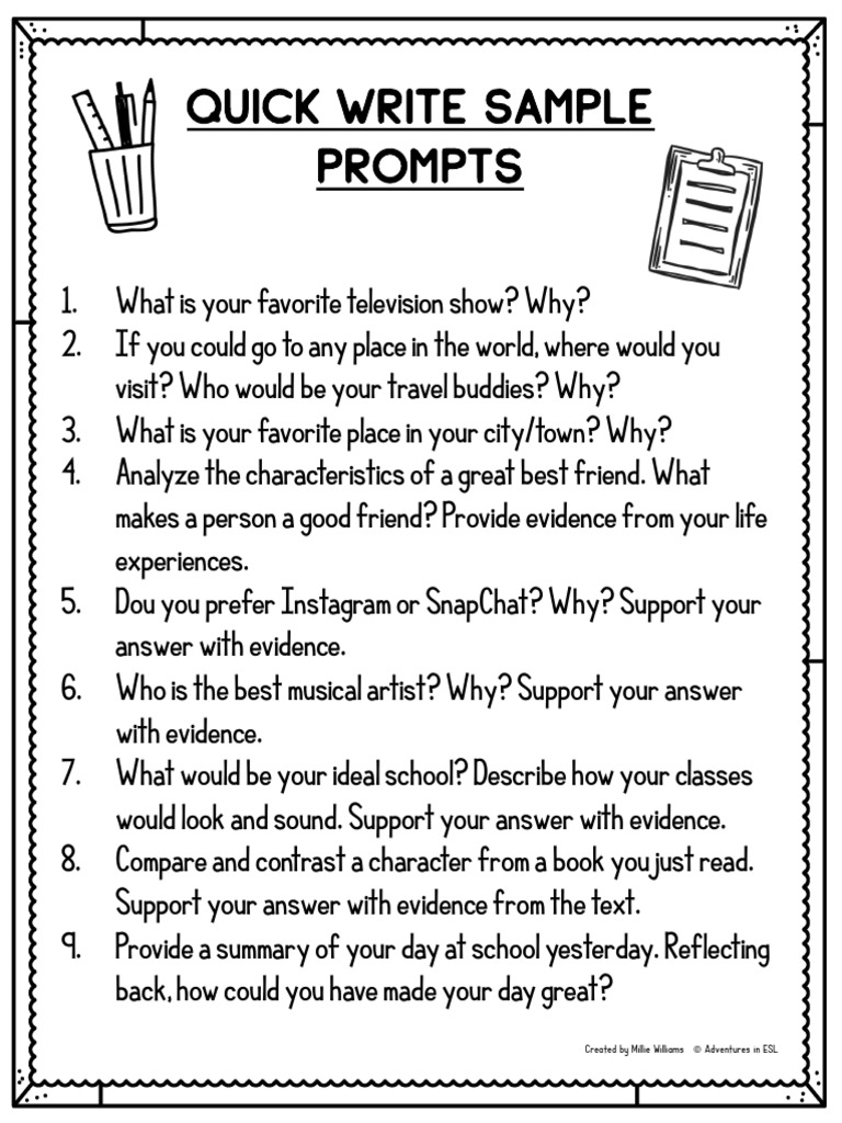 Writing Activities Quick Write Rubric Prompt | PDF