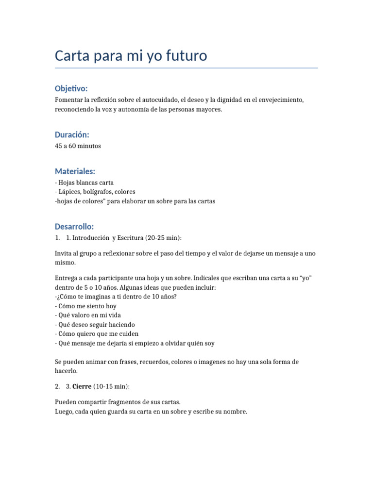 Carta a mi yo futuro: Reflexión y autocuidado | PDF