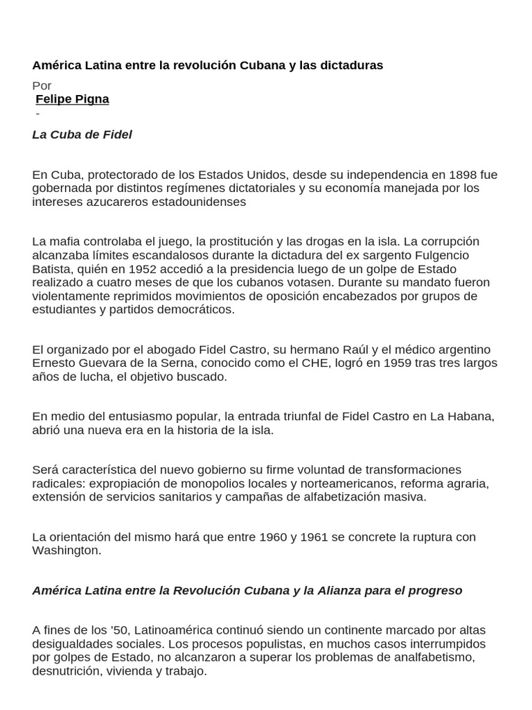 América Latina Entre La Revolución Cubana y Las Dictaduras | PDF ...