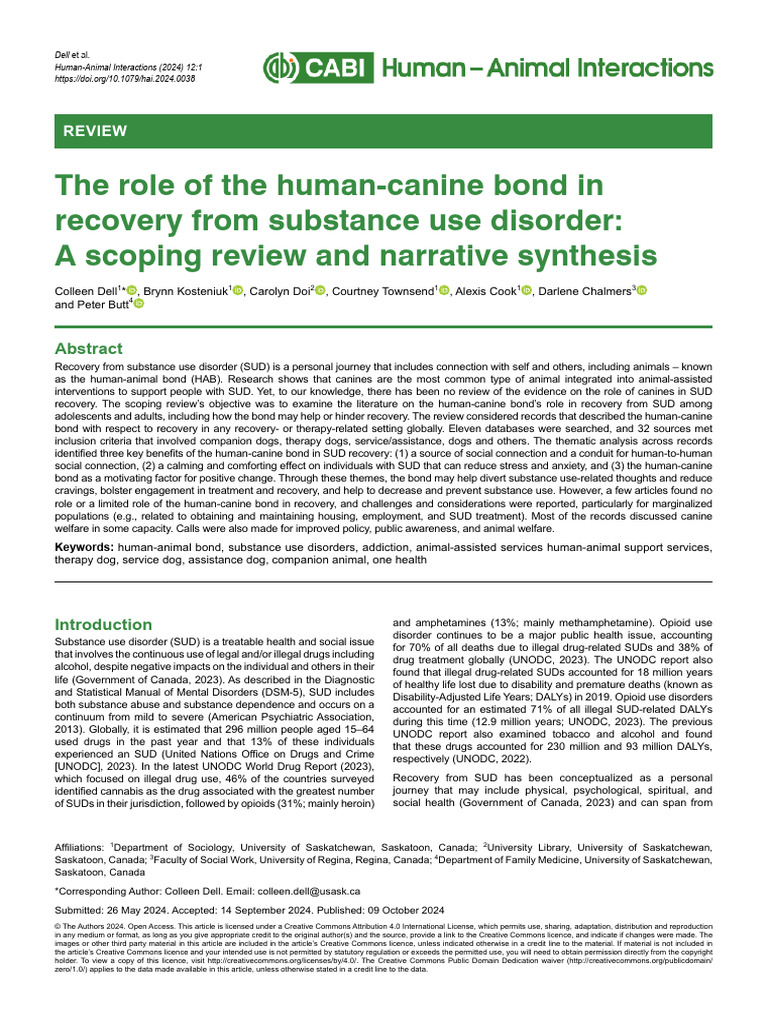 Dell Et Al The Role of The Human Canine Bond in Recovery From Substance ...