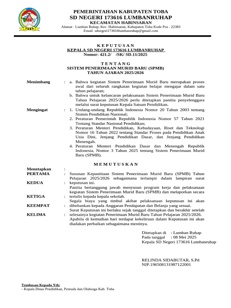 Contoh SK Panitia SPMB Sekolah (OK) | PDF
