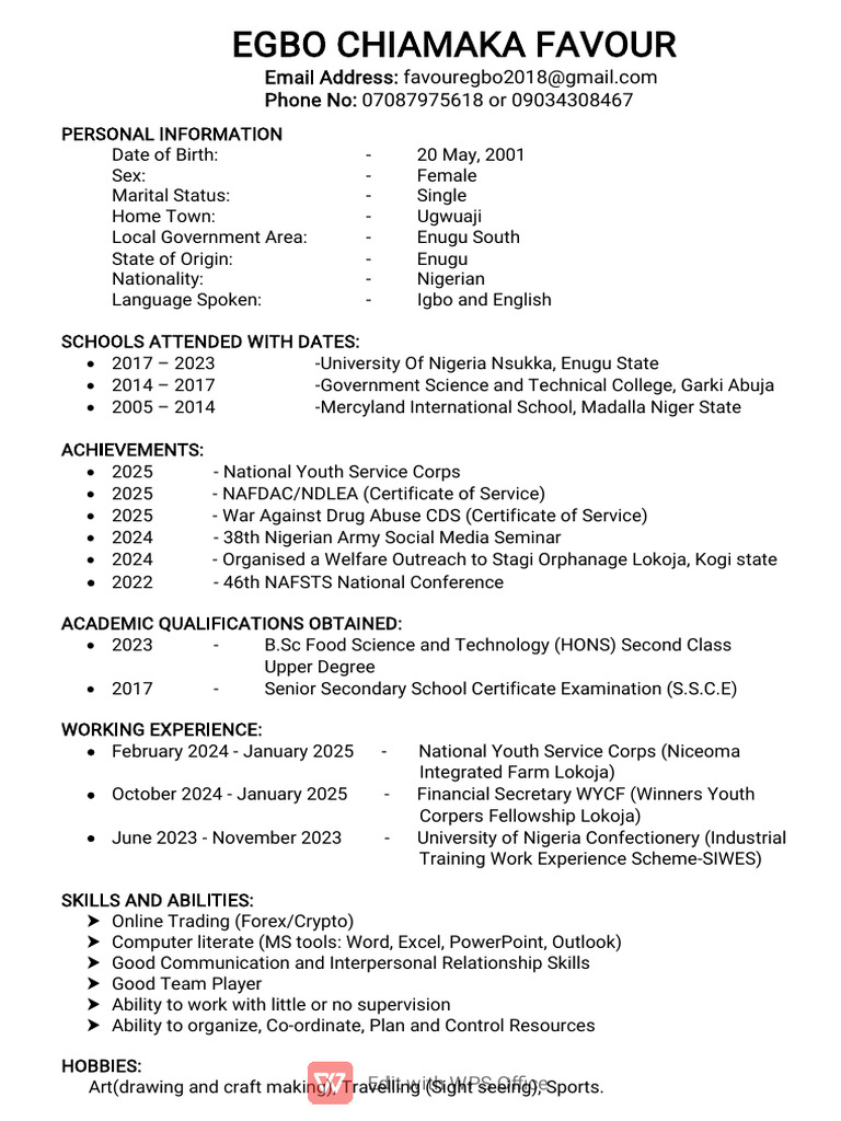 Egbo Favour CV | PDF