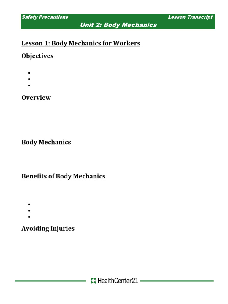 Body Mechanics Safety for Healthcare Workers | PDF | Wheelchair ...