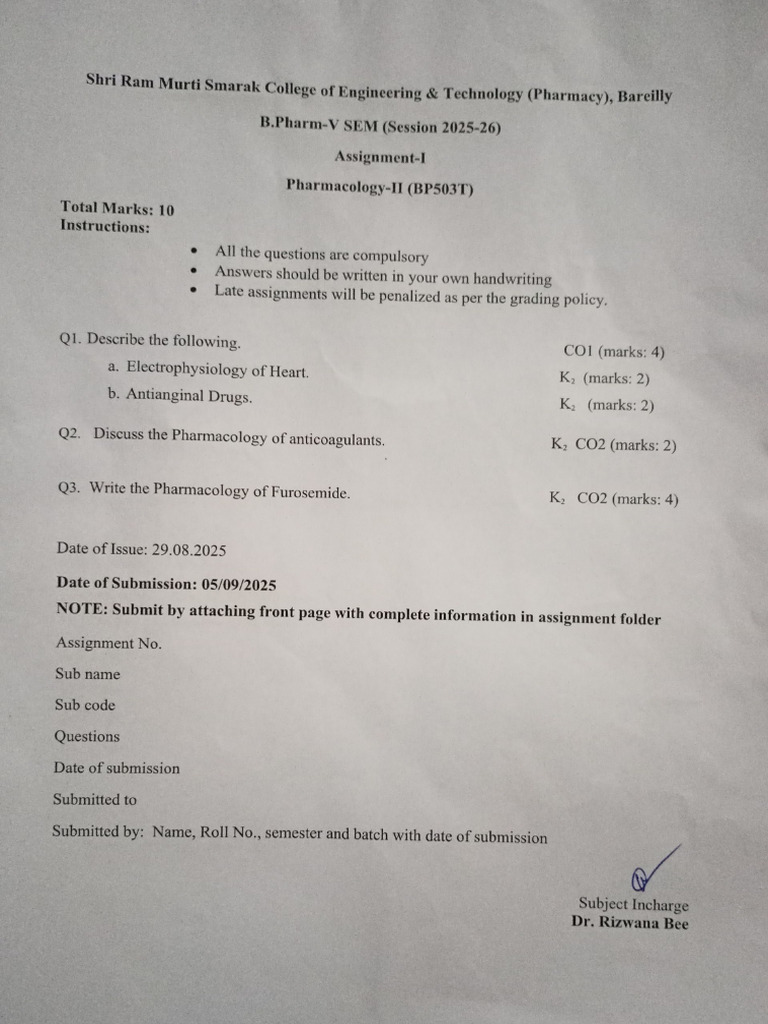 (Pharmacology 2) Assignment 1 | PDF
