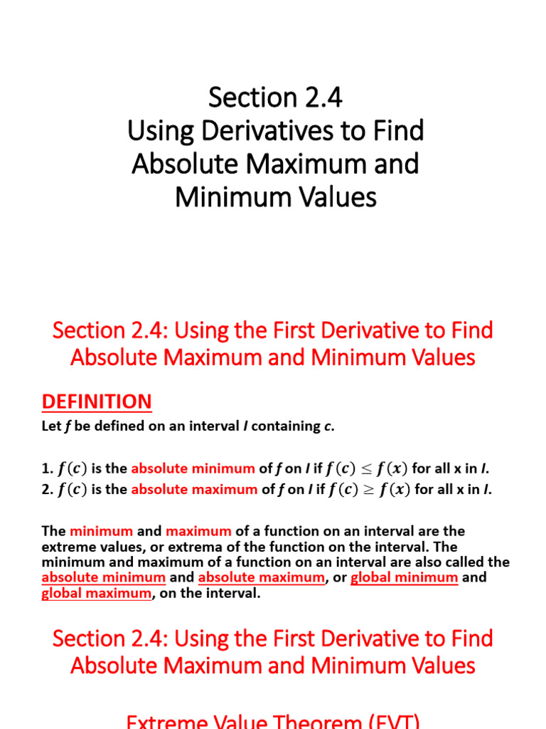 Finding Absolute Extrema Using Derivatives | PDF | Interval ...