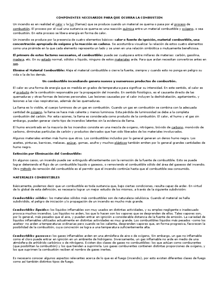 Elementos Clave de la Combustión | PDF | Combustibles | Química