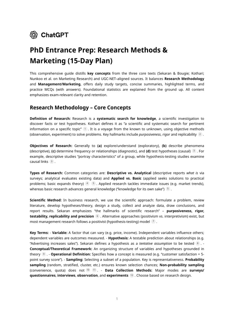 PhD Research Methods & Marketing Guide | PDF | Standard Deviation ...