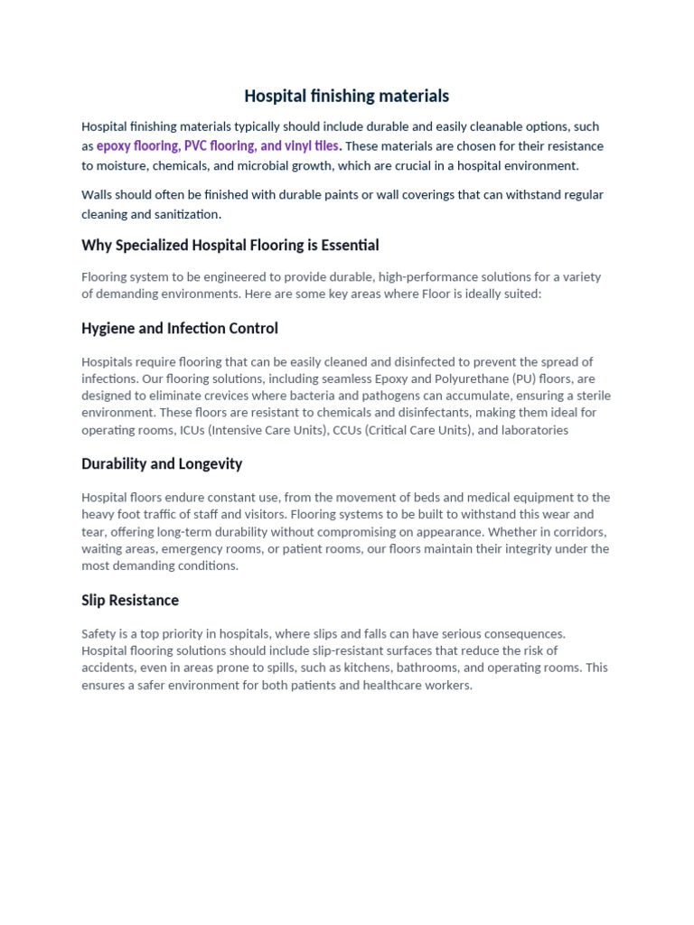 Essential Hospital Finishing Materials | PDF