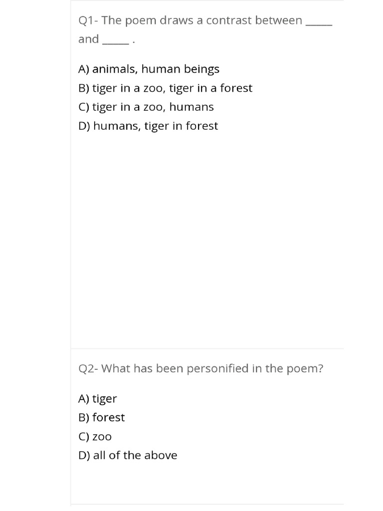 English MCQ X B - POEM, Class 10th Poem Part. | PDF