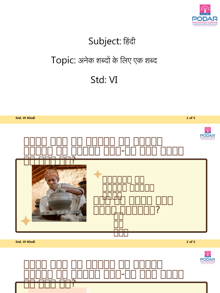 PPT1 - CB - VI - Hindi - Anek Shabdon Ke Liye Ek Shabd | PDF
