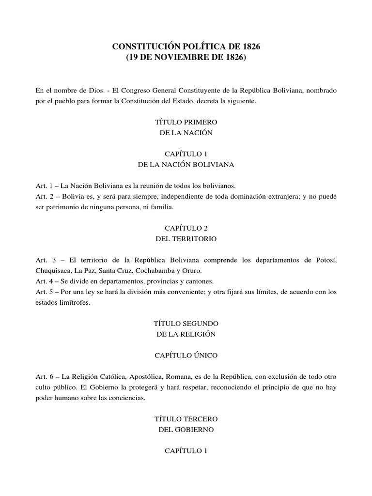 Bolivia Constitución 1826 | PDF | Bolivia | Cortes Generales