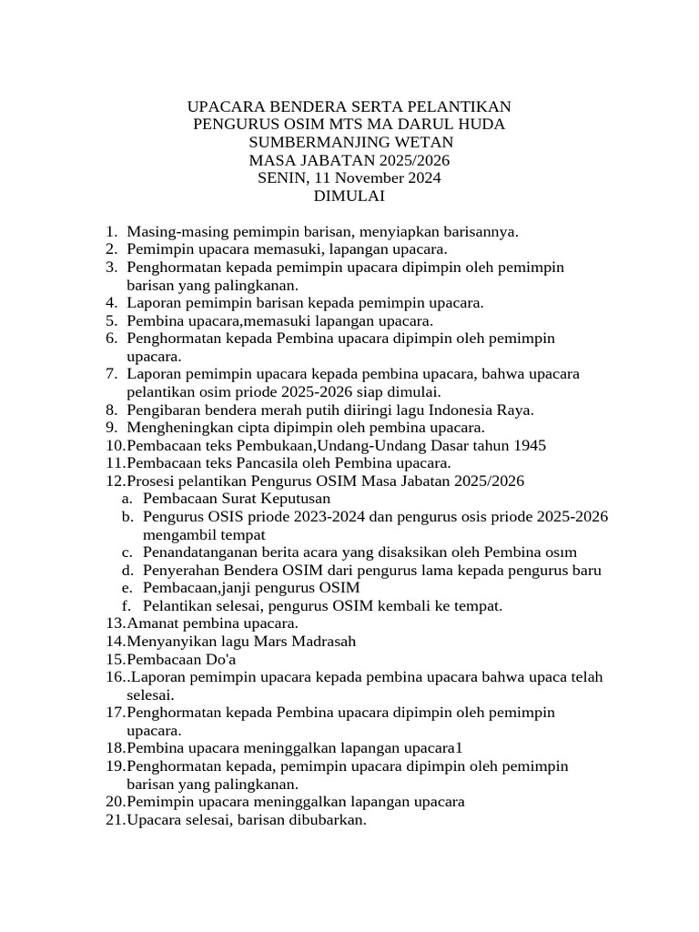 Upacara Pelantikan Pengurus OSIM 2025/2026 | PDF