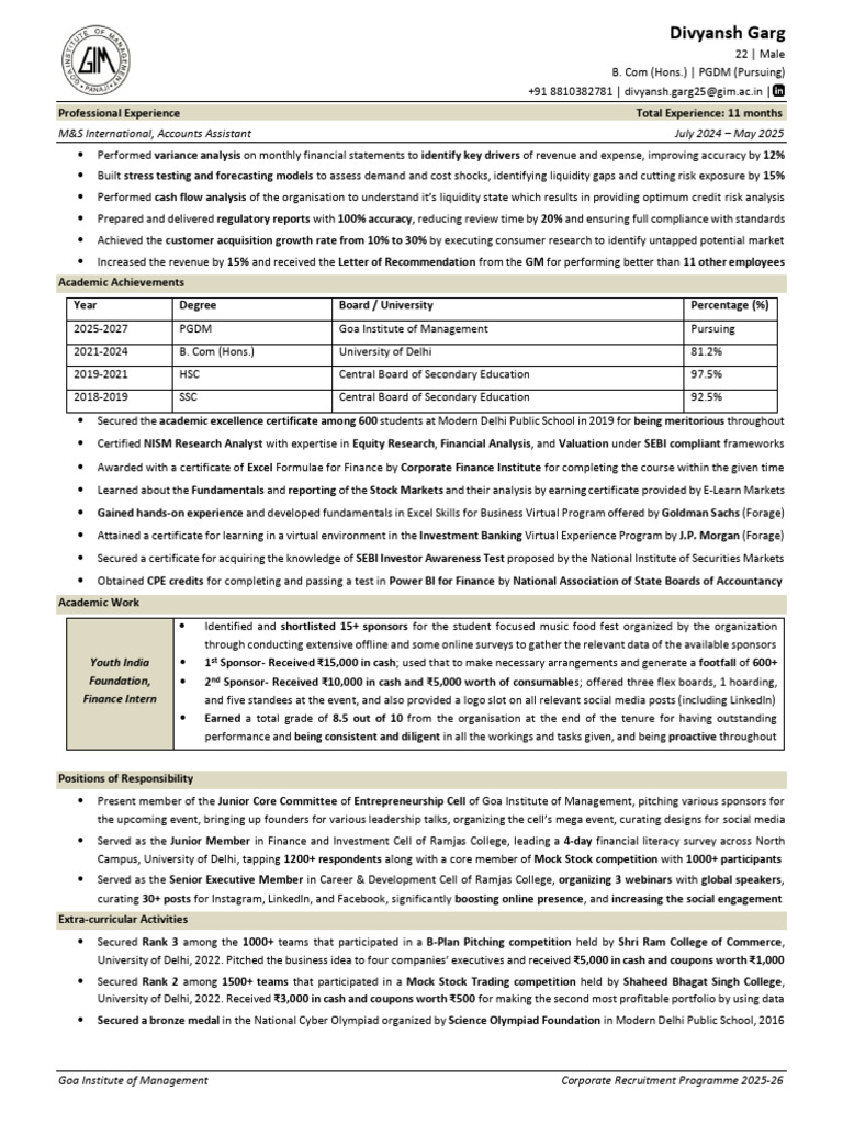 Divyansh Garg JPMC | PDF | Financial Analyst | Business