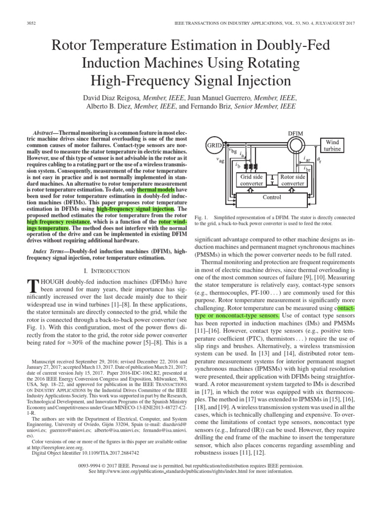 Rotor Temperature Estimation in Doubly-Fed Induction Machines Using ...