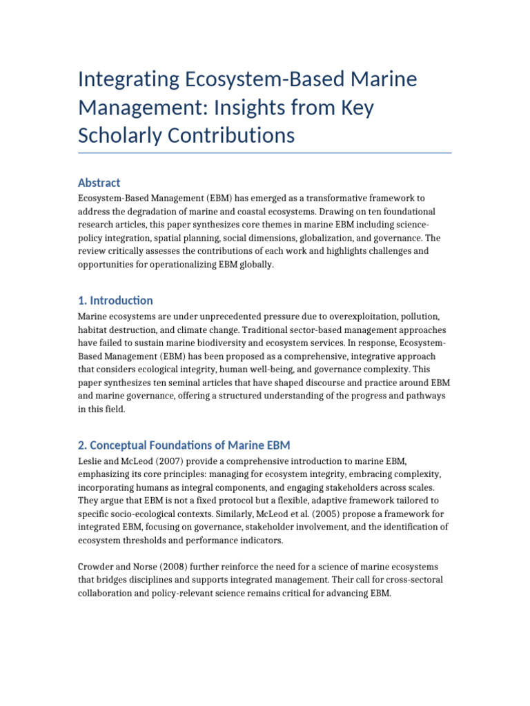 Ecosystem Based Marine Management Review | PDF | Governance | Systems ...