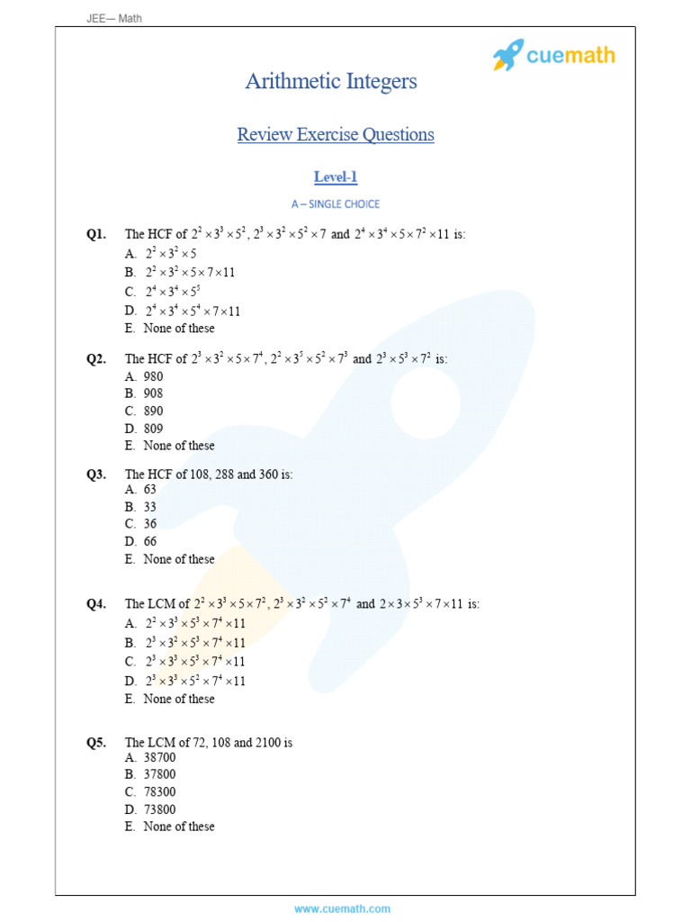 Arithmetic Integers: Review Exercise Questions | PDF | Number Theory ...
