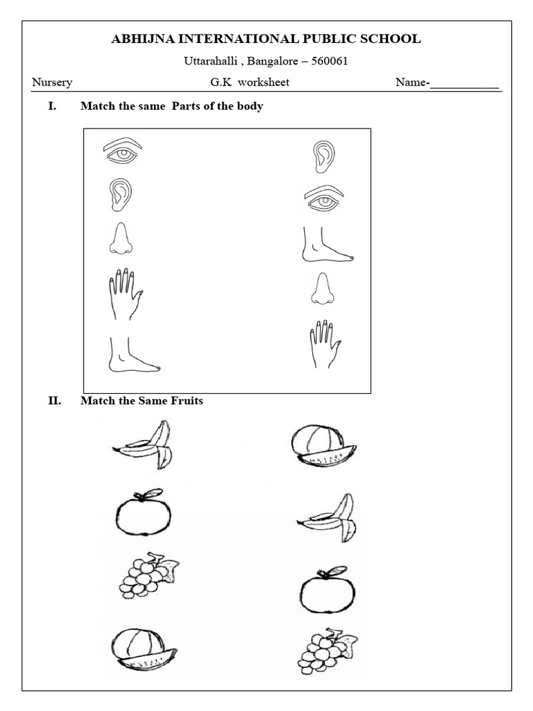 Aips Nursery GK Worksheet | PDF