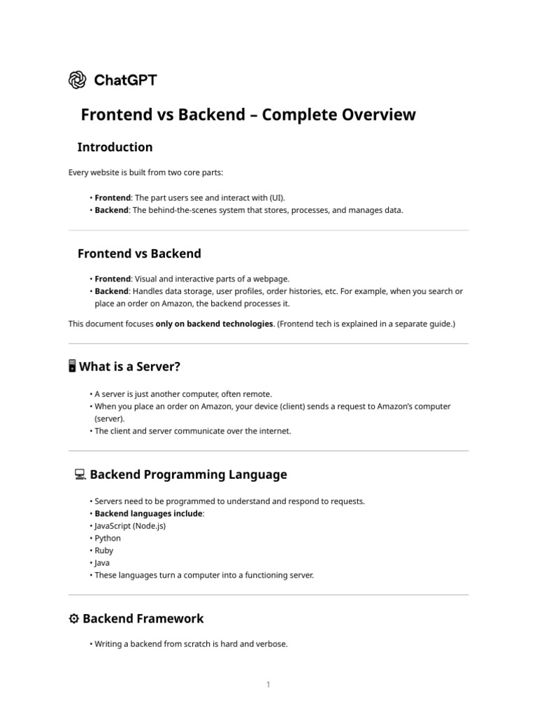 Frontend Vs Backend Overview | PDF | Cloud Computing | Software As A Service
