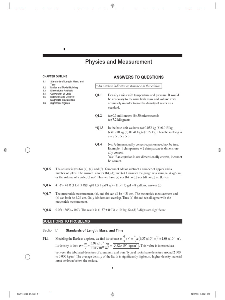 Solutions Manual for Serway's Physics 7th | PDF | Density | Angular ...