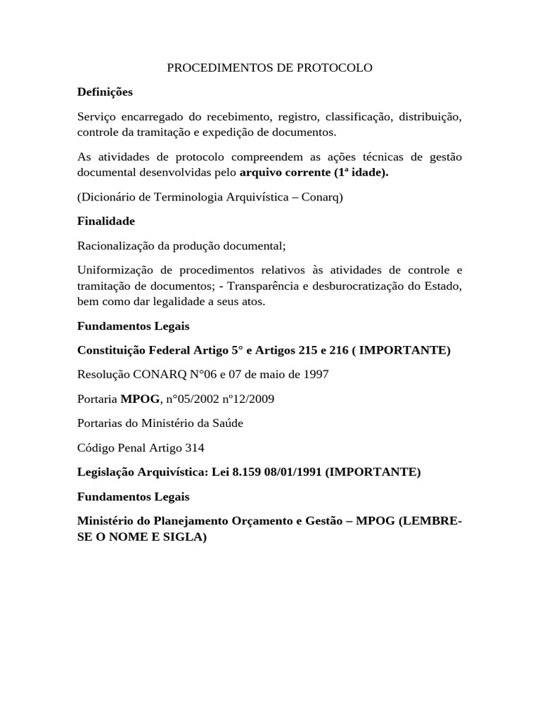 Procedimentos de Protocolo Resumão Ms | PDF