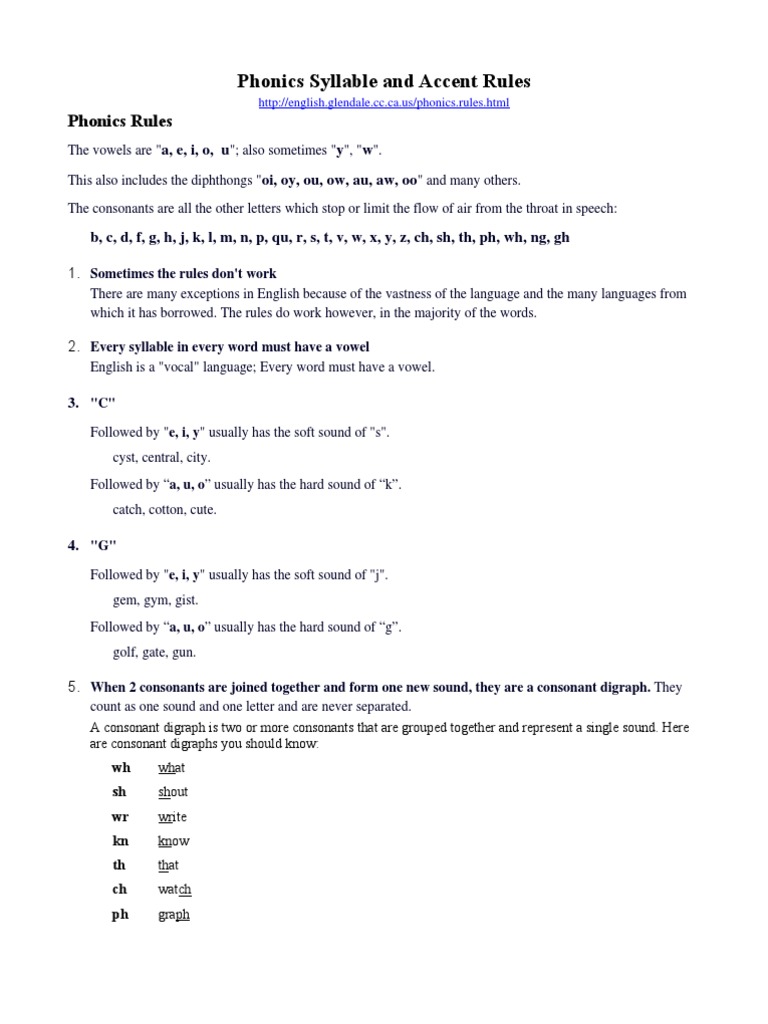 Phonics Syllable and Accent Rules | PDF | Stress (Linguistics) | Syllable