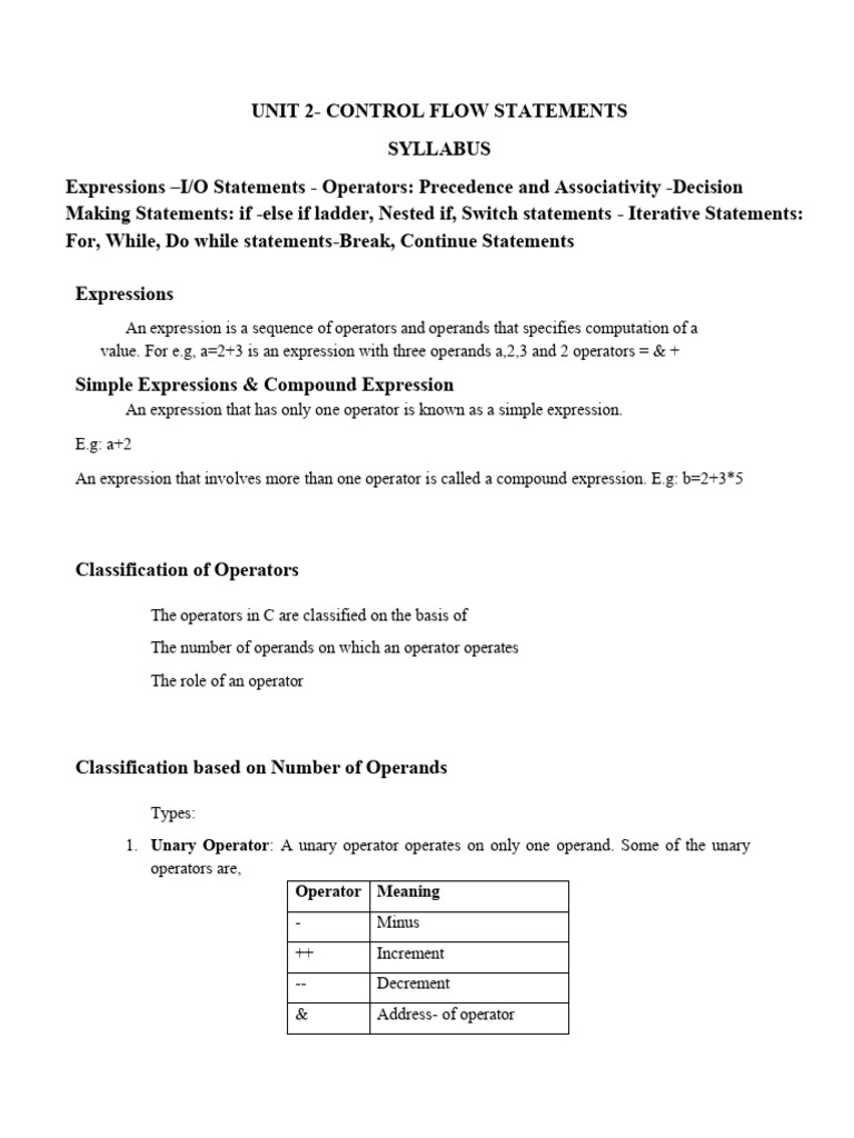 UNIT 2 (1) | PDF | Control Flow | Computing