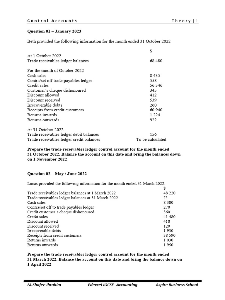 IGCSE Control Accounts Practice | PDF | Debits And Credits | Accounts ...