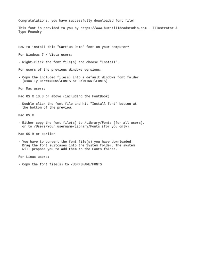 Install Cartius Demo Font Guide | PDF