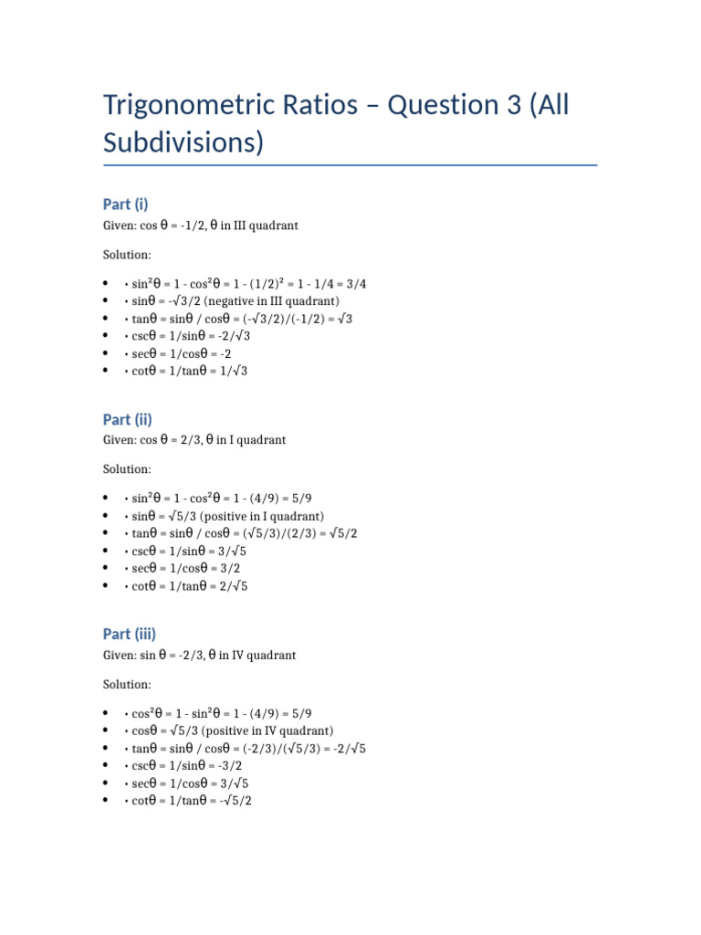 Trigonometric Ratios Solutions Explained | PDF