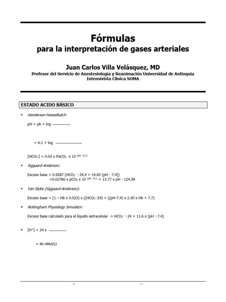 Acido-base - Formulas y Esquema | PDF | Medicina de Cuidados Intensivos | Fisiología