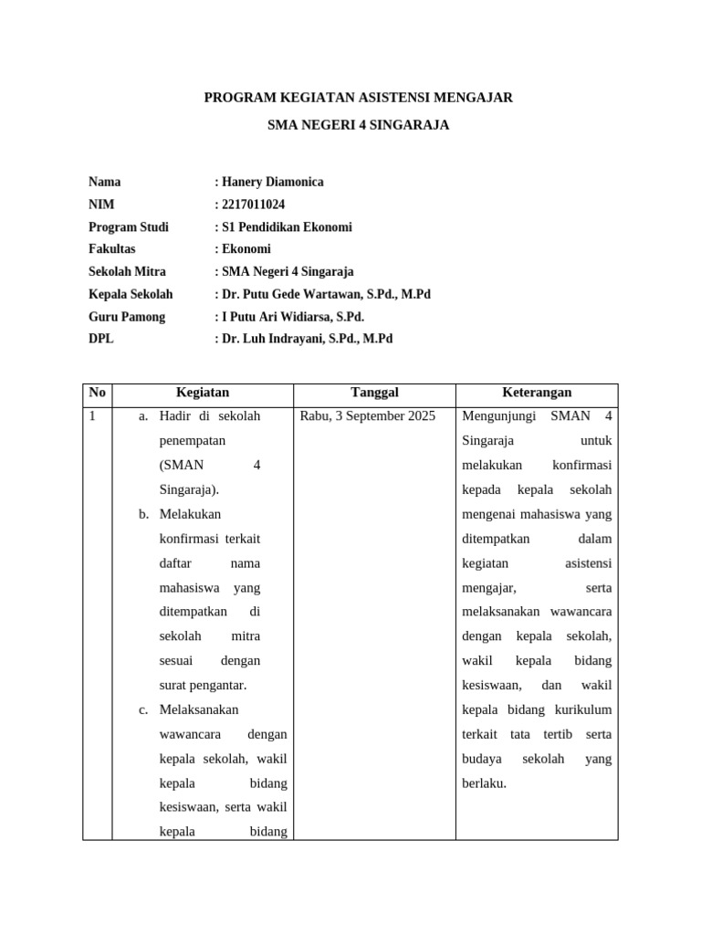 Asistensi Mengajar di SMA 4 Singaraja | PDF